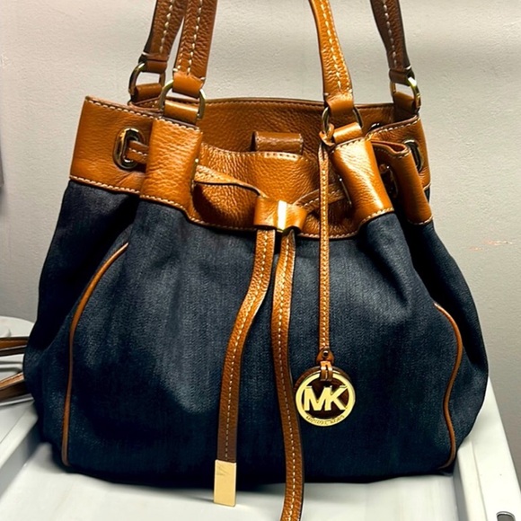 Michael Kors | Bags | Michael Kors Marina Denim And Leather Shoulder ...
